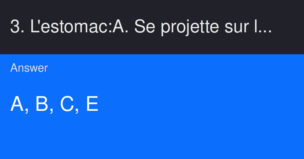 3. L'estomac: A. Se projette sur l'épigastre et l'hypochondre gauche B ...